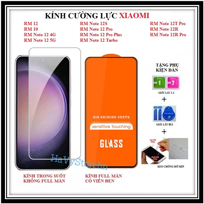 Kính cường lực Xiaomi Redmi 12 Note 12 Note 12S Note 12 Pro Note 12 Turbo Note 12T Pro Note 12R ...