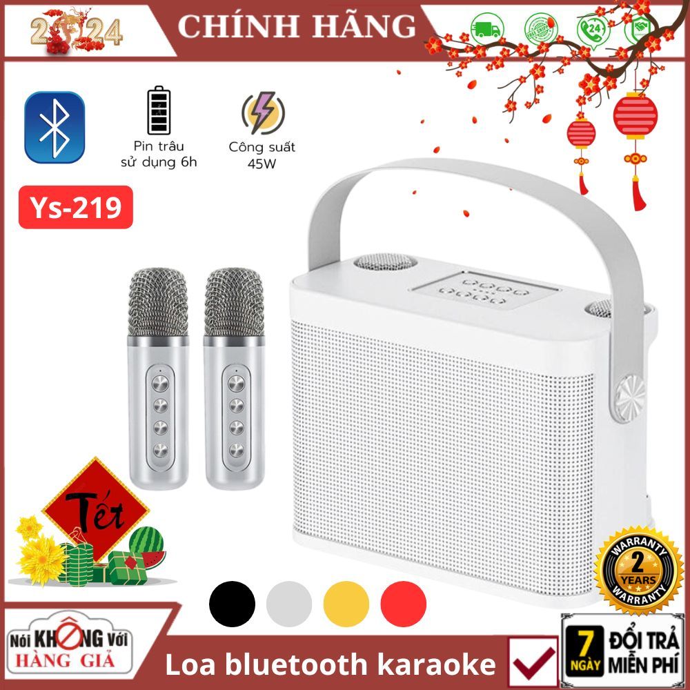 Loa bluetooth karaoke YS 219 tặng kèm 2 mic không dây Âm thanh sống động hát ấm bass mạnh ...