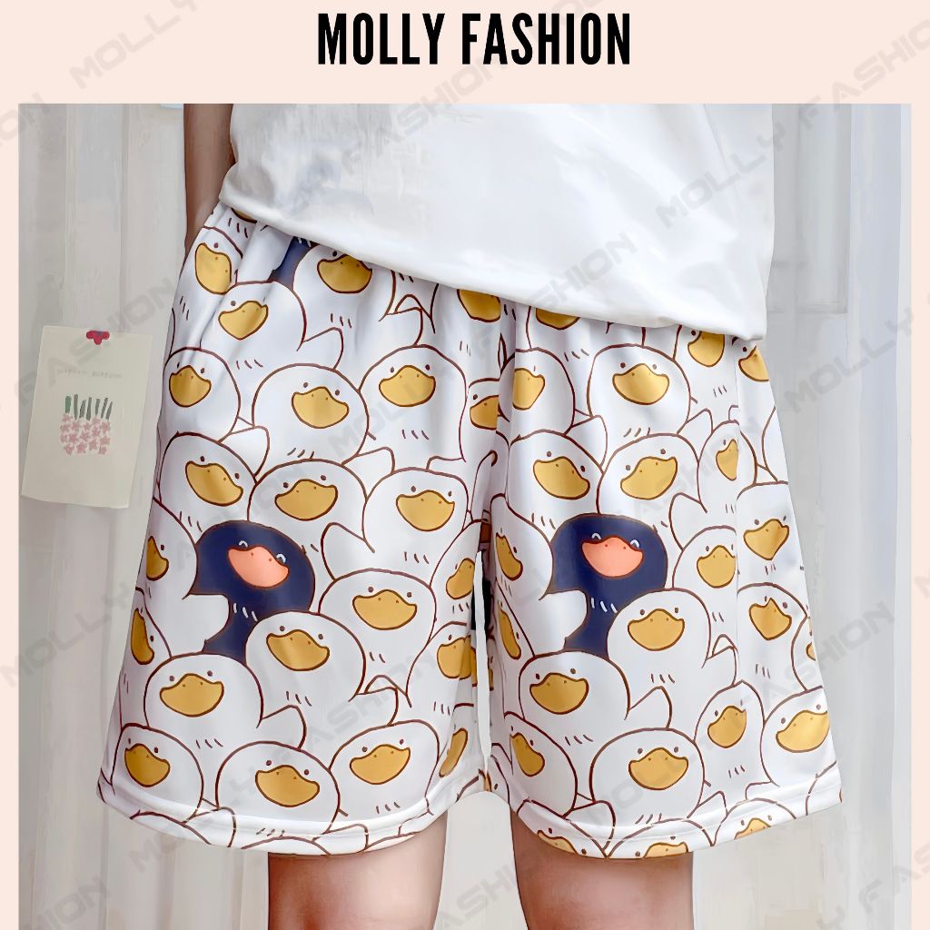 Quần Short Unisex hoạt hình VỊT BẾU Freesize | Form rộng thun lạnh mặc nhà/đi chơi Molly Fashion ...