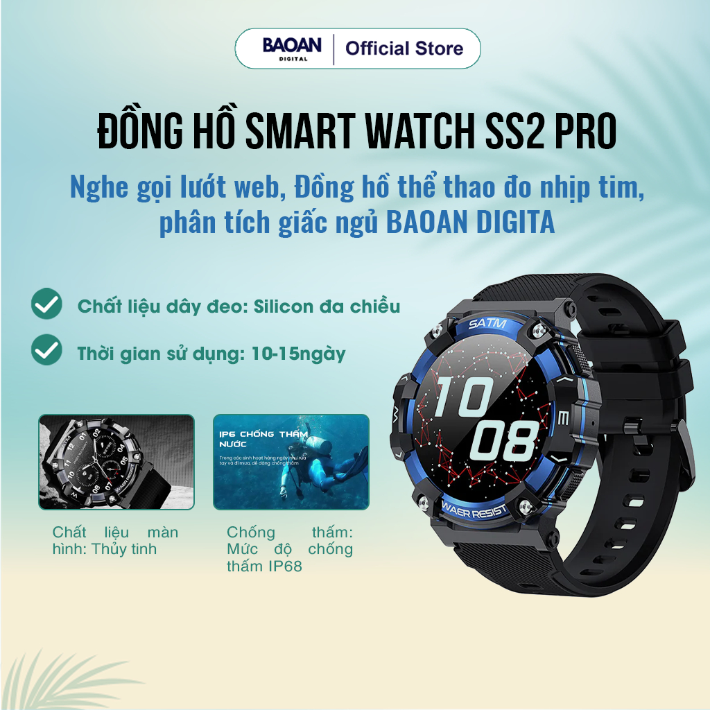 Đồng hồ thông minh Smart watch SS2 Pro nghe gọi lướt web, Đồng hồ thể ...