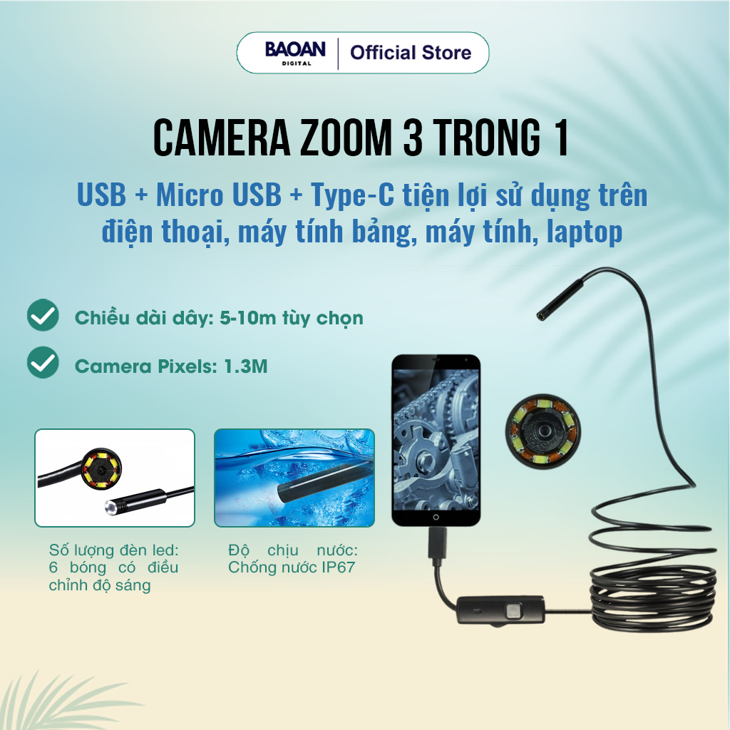 Camera Zoom 3 Trong 1 USB + Micro USB + Type-C tiện lợi sử dụng trên ...