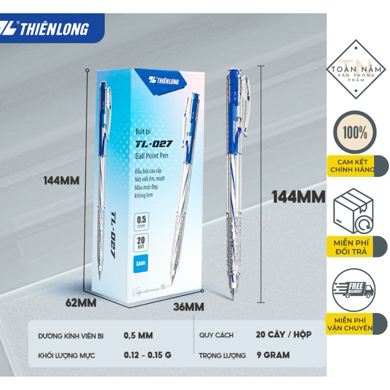 Hộp 20 cây bút bi Thiên Long TL027 ngòi 0.5mm (Hàng chính hãng ...
