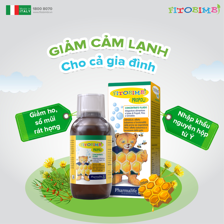 Fitobimbi Propoli Giảm ho Giảm đau họng Tăng cường sức khỏe đường hô ...