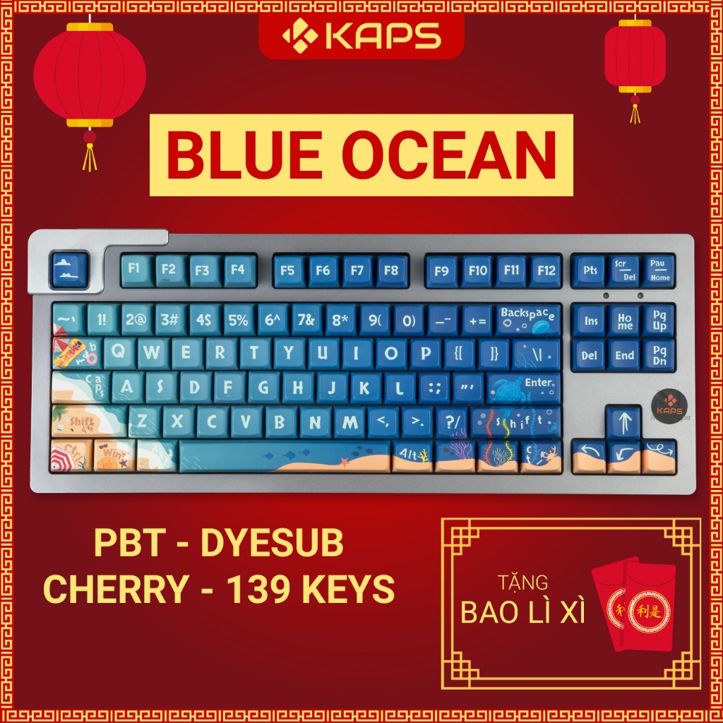 Keycap Blue Ocean - Đại dương xanh - nhựa PBT profile MDA in dyesub ...