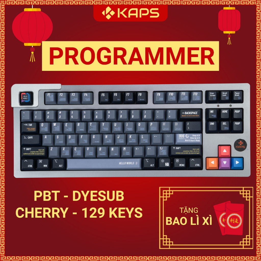 Keycap Programmer Dark Theme nhựa PBT profile Cherry in dyesub 129 nút cho bàn phím cơ layout ...