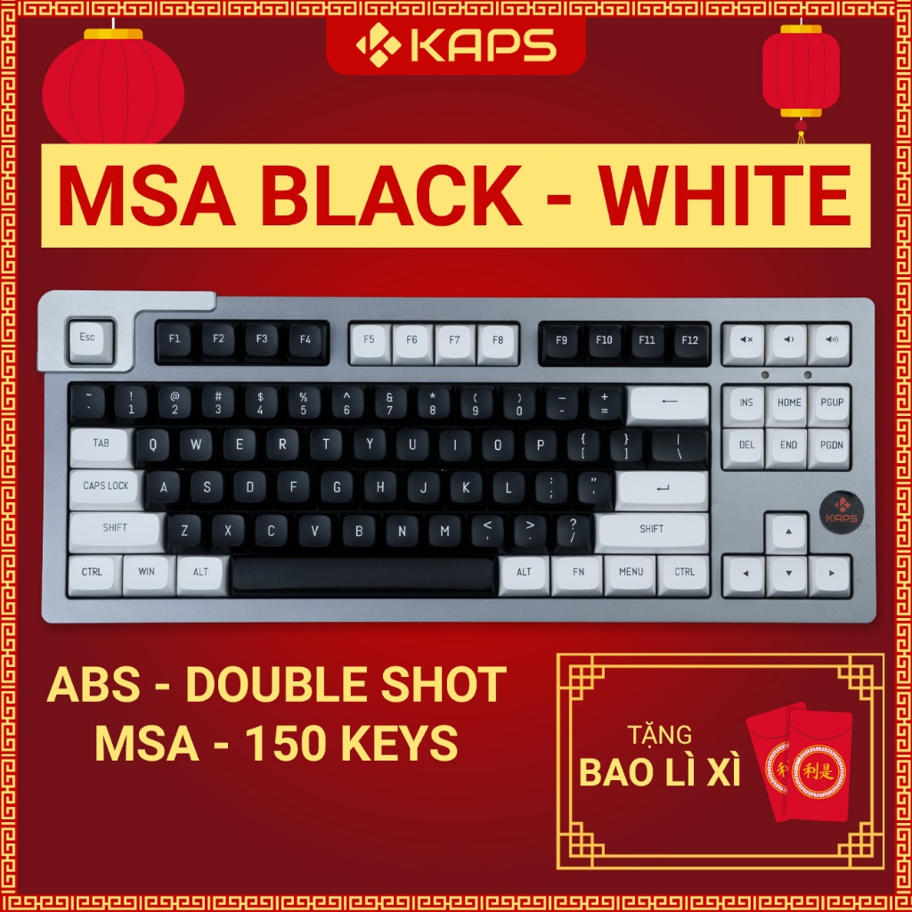 Keycap MSA Black White nhựa ABS profile MSA in Double-shot 150 nút cho ...