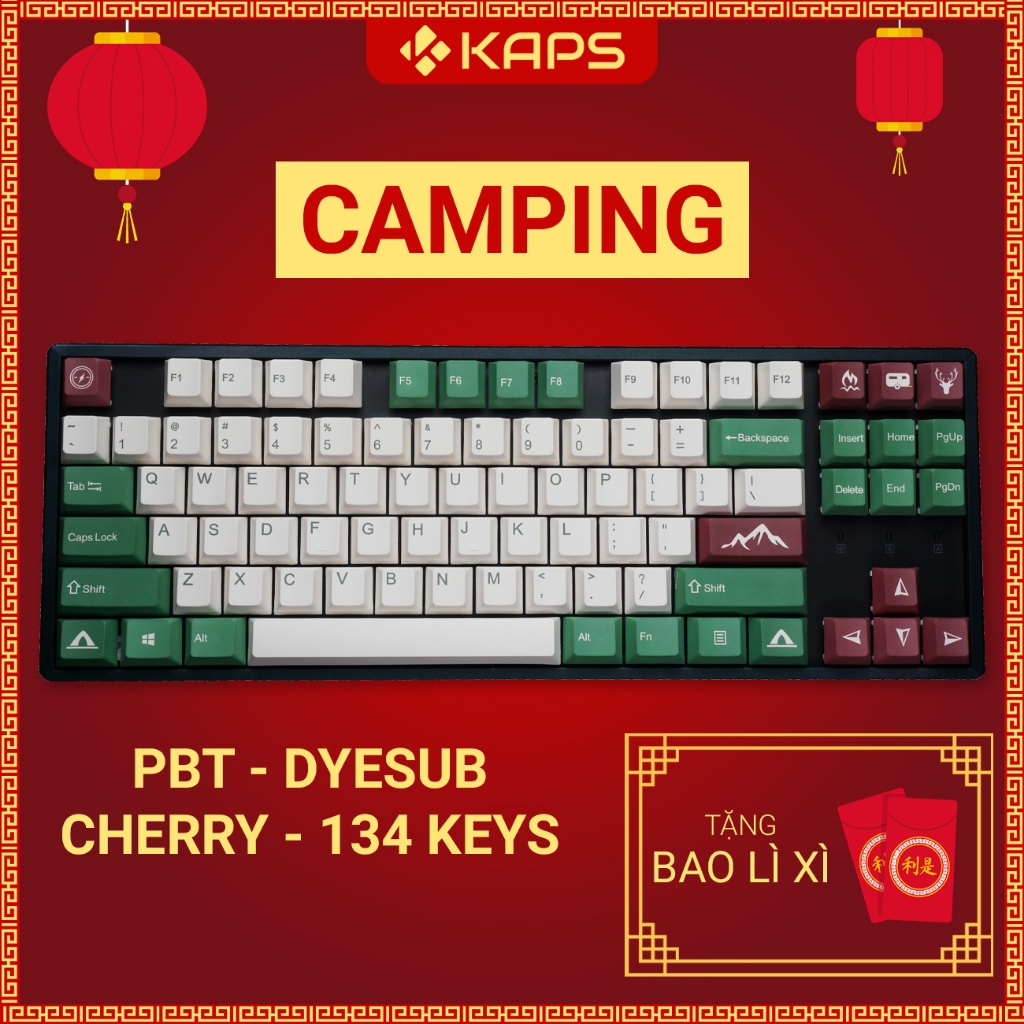 Keycap Camping PBT profile Cherry in dyesub 143 nút cho bàn phím cơ ...