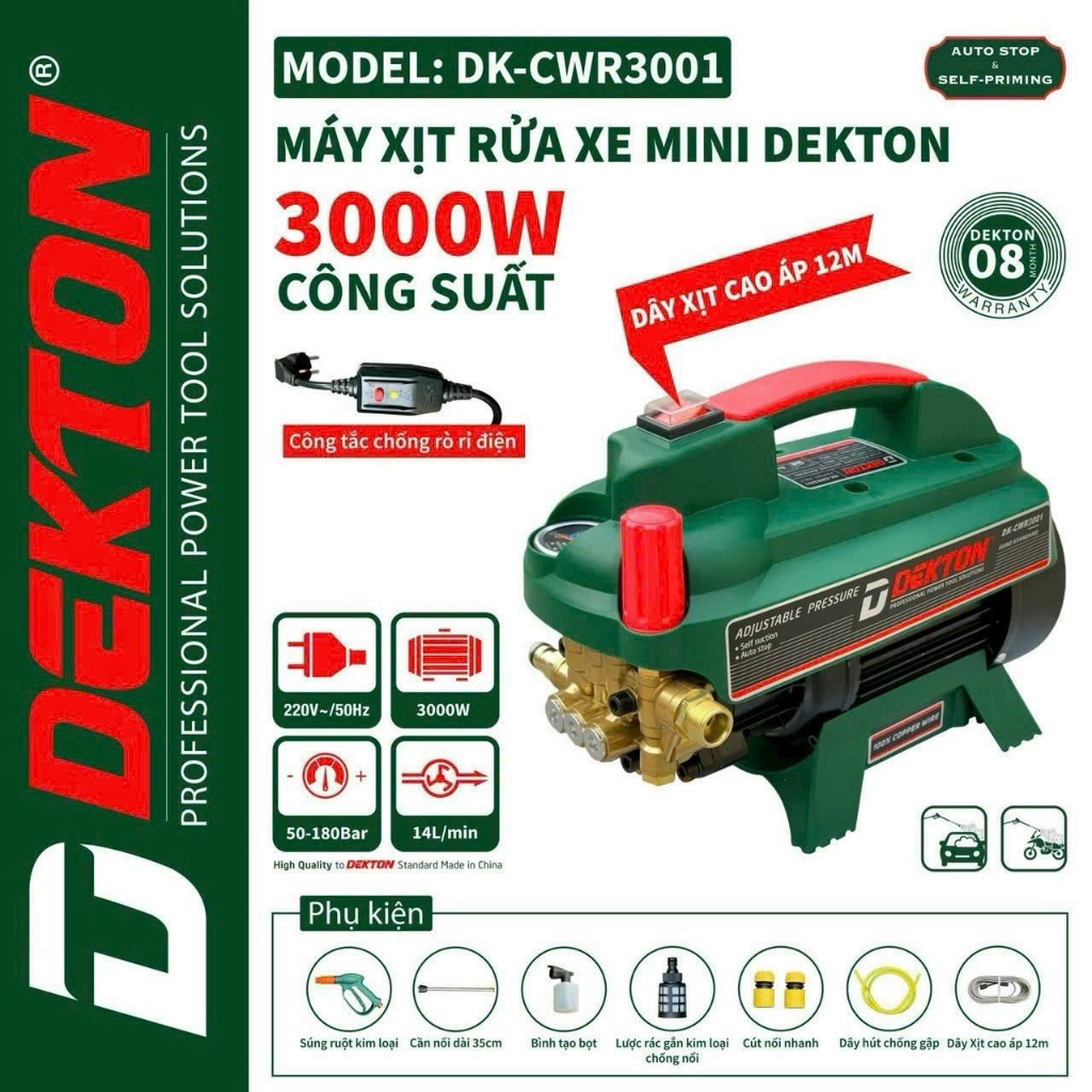 Máy Rửa Xe Chỉnh Áp Dekton DK-CWR3001 - Công Suất 3000W - Áp Lực Cao - Thế Hệ Mới bảo hành chính ...