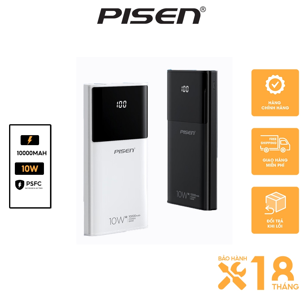 Sạc dự phòng PISEN LED Power Station 10000mAh, không nóng máy, chống ...