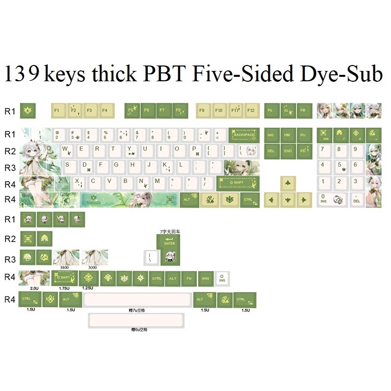 Keycap Genshin Impact Furina Focalors thick PBT xuyên led in dyesub 5 ...