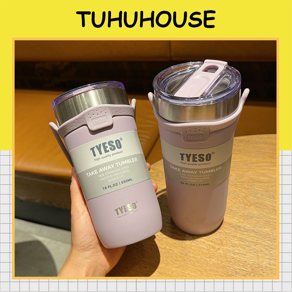 Ly giữ nhiệt TYESO 550/710ml, bình giữ nhiệt inox 304 chống gỉ có dây treo kèm ống hút silicon ...