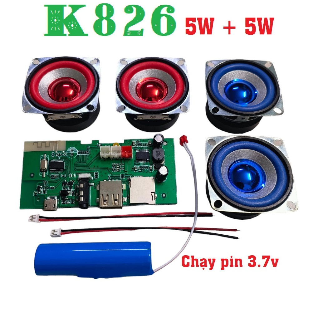 Mạch loa bluetooth 5.0 K826 + 2 Loa 5W + Pin. Đủ đồ nghề để chế loa ...