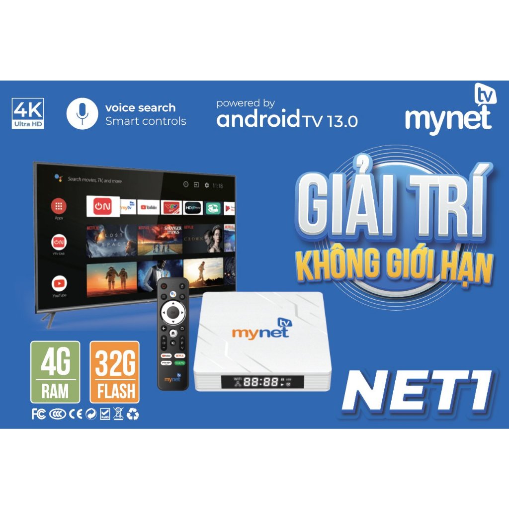 ANDROID BOX MYNET TV RAM 2G ROM 16G, Android TV 13, Tặng Kèm Điều Khiển ...