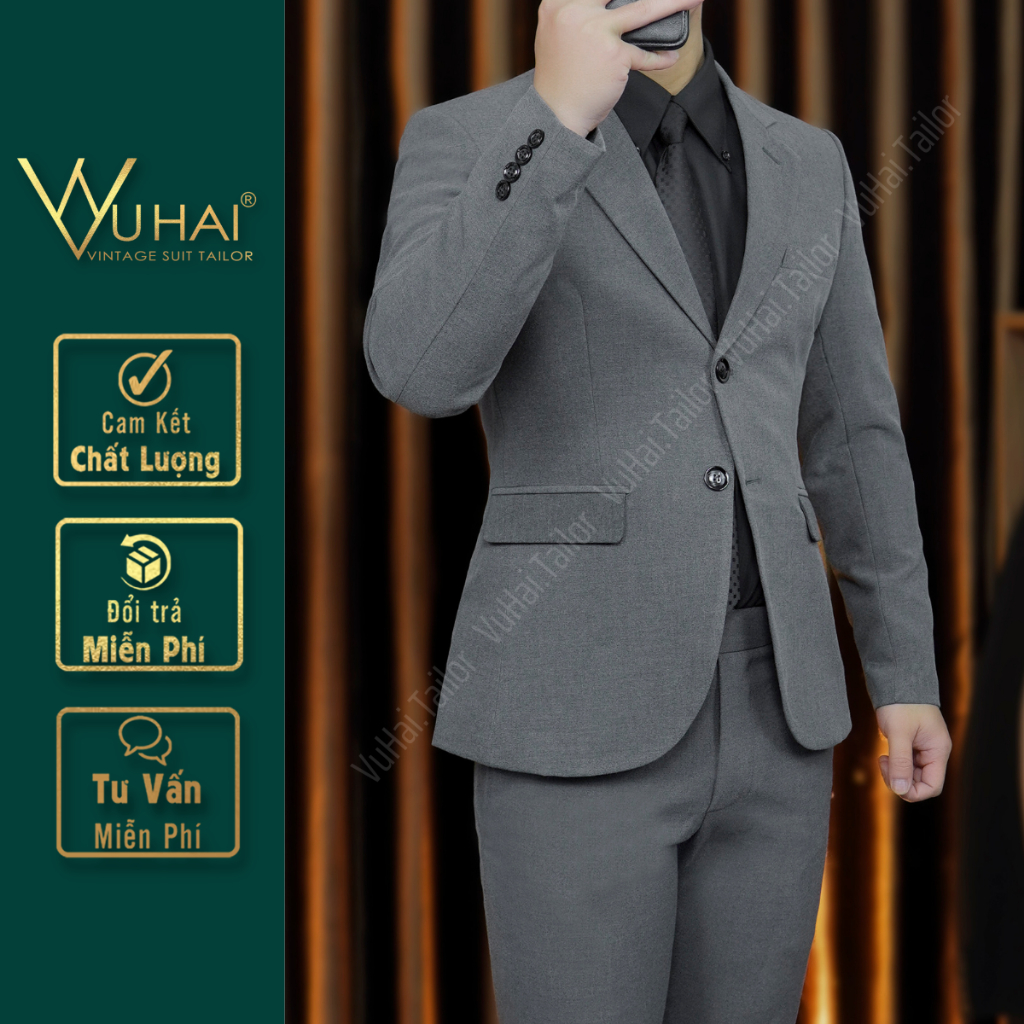 Bộ Vest Comlê màu xám 2 cúc from dáng lịch sự, lịch lãm, sang trọng ...
