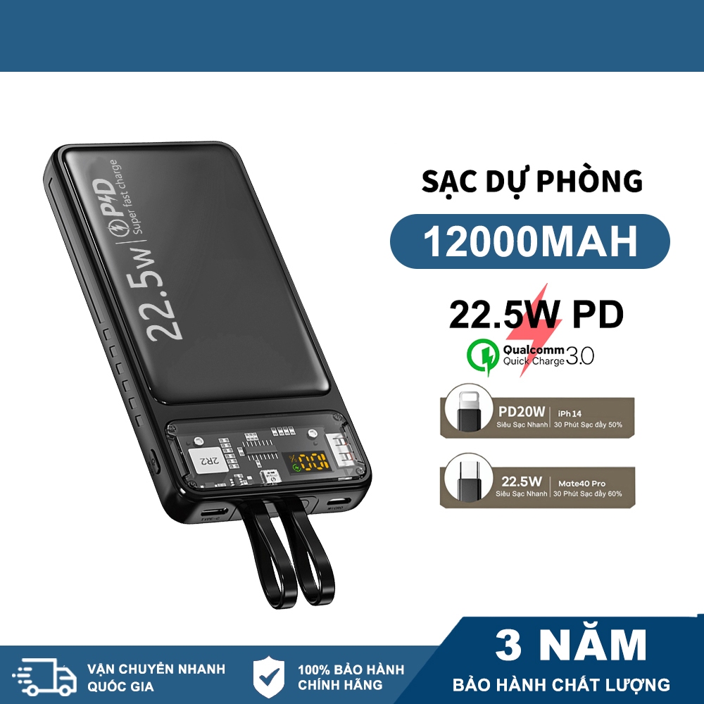 DOSEN PRO Sạc dự phòng Power bank PD22.5W 30000mah pin dự phòng màn hình Led tích hợp tích hợp 2 ...