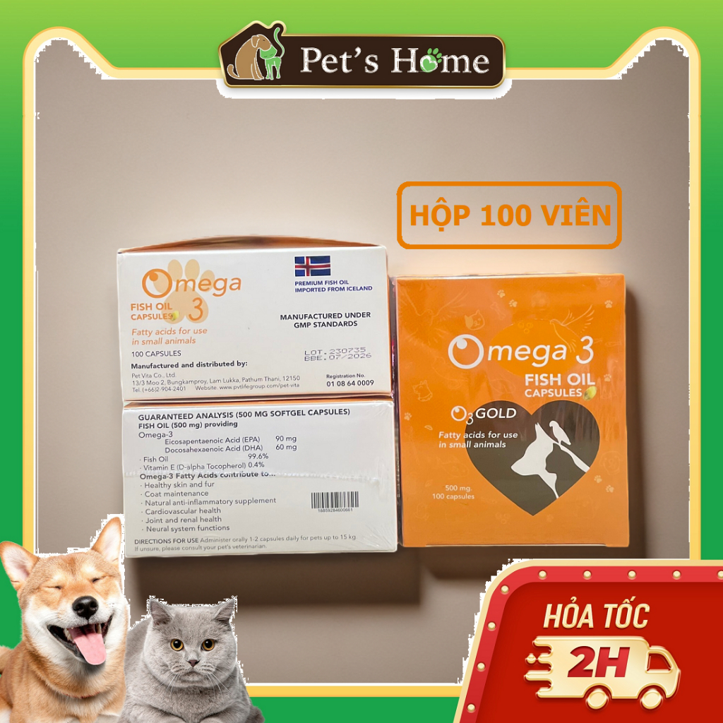 Hộp 100 viên dầu cá cho chó mèo O3 Gold Omega3 Fish Oil 500mg | Shopee ...