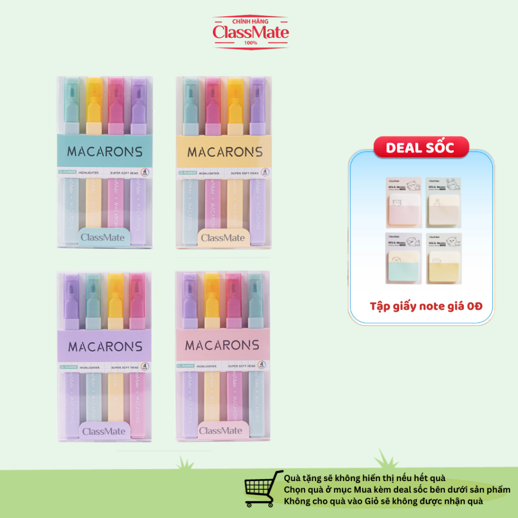 Bút Highlight Ghi Nhớ Macarons CLASSMATE 4 Màu Pastel Tươi Sáng Dùng Để ...