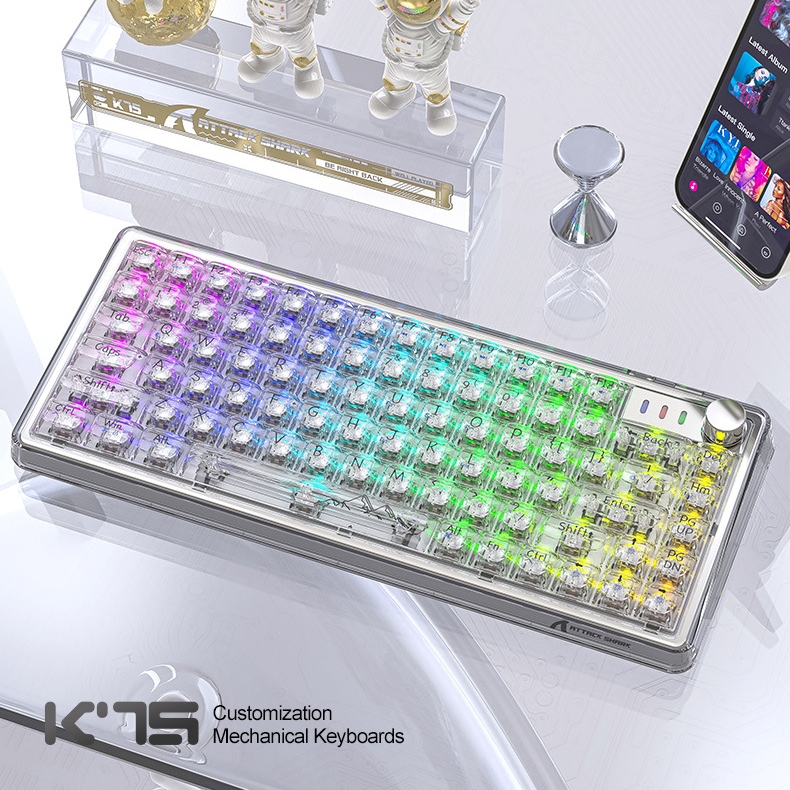 Bàn Phím Cơ Không Dây 3 Modes Attack Shark K75 Pro, LED RGB, Hotswap 5 ...