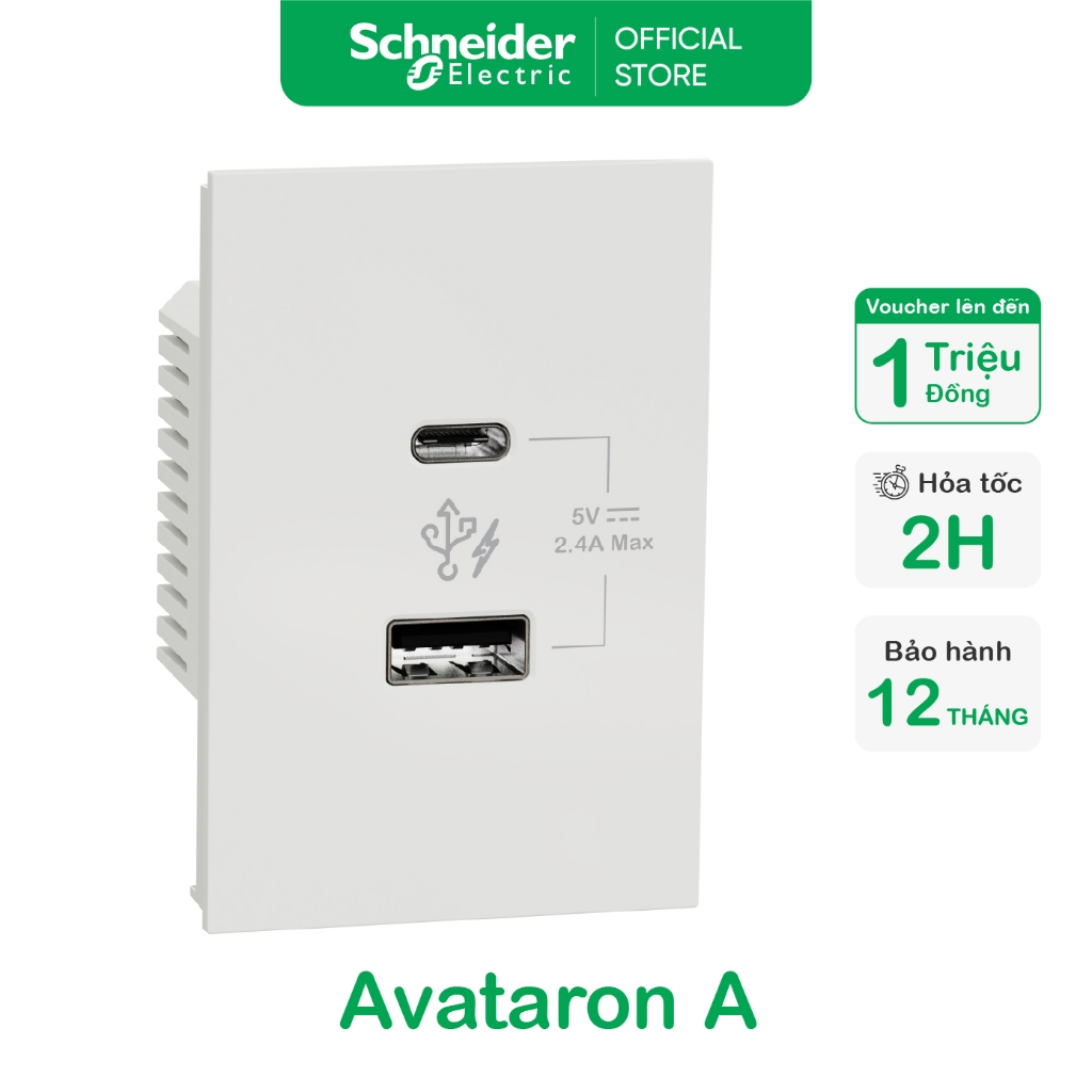 Ổ sạc USB type A - dòng AvatarOn A - size S - Màu trắng - Schneider ...