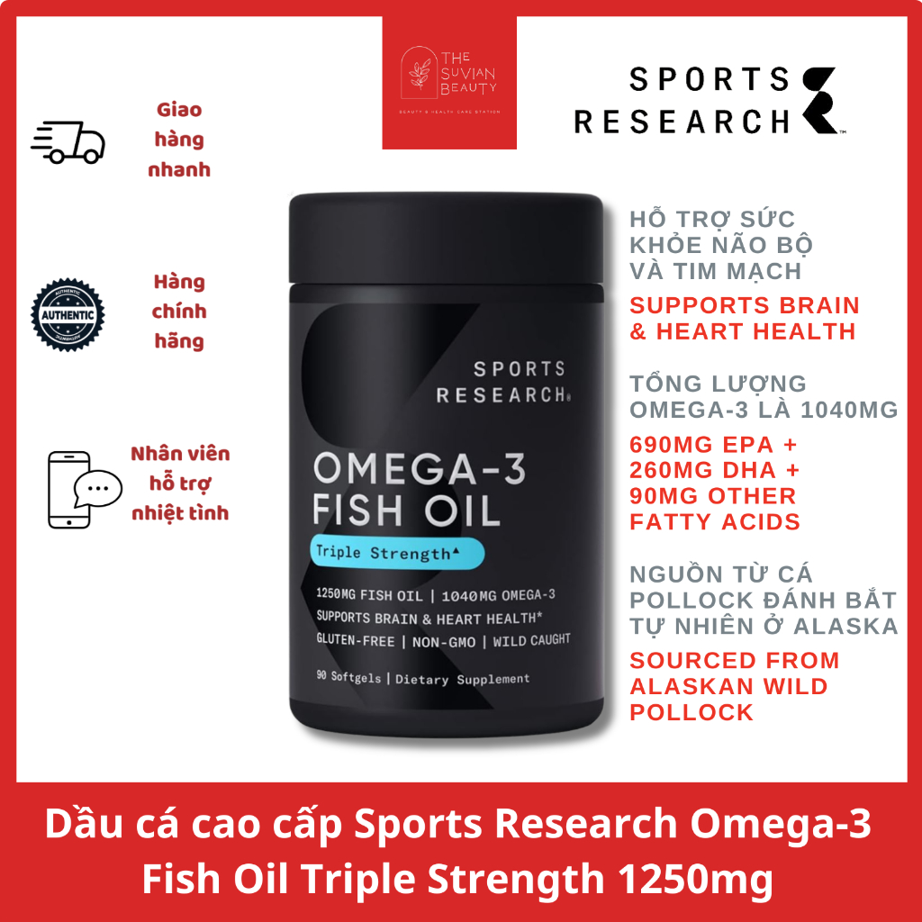 Dầu cá cao cấp Sports Research Omega-3 Fish Oil Triple Strength 1250mg ...