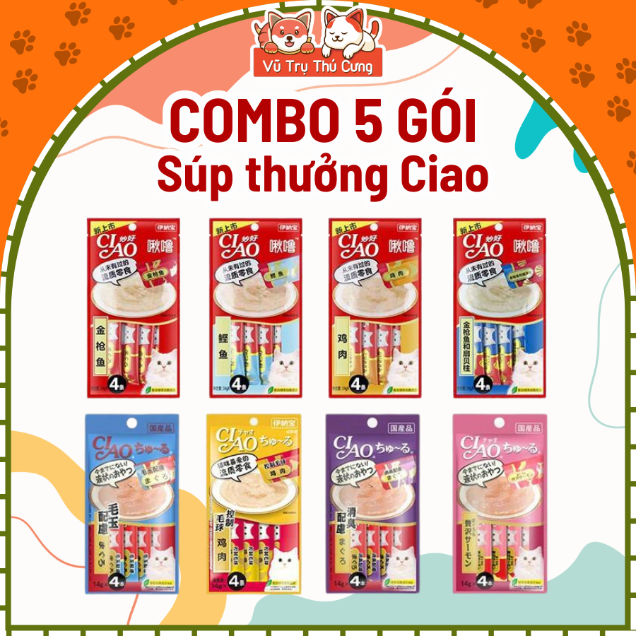 Combo 5 gói Súp thưởng Ciao Churu cho Mèo mix đủ vị | Shopee Việt Nam