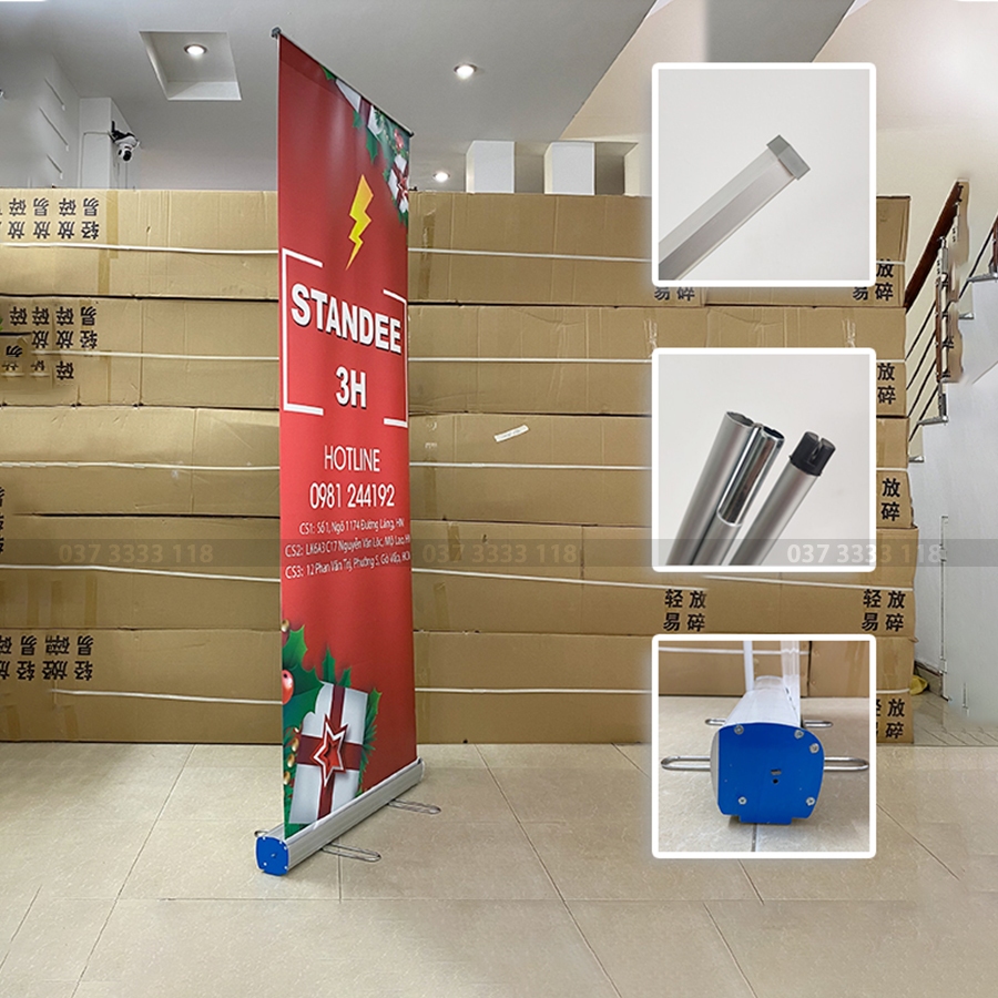 Standee cuốn nhôm tốt chân đế inox kích thước 0.8x2m, Standee cuộn ...