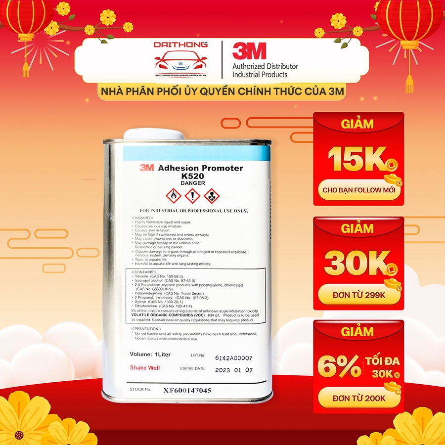 Chất tăng cường độ dính băng keo 2 mặt 3M K520 Adhesion Promoter 1L ...