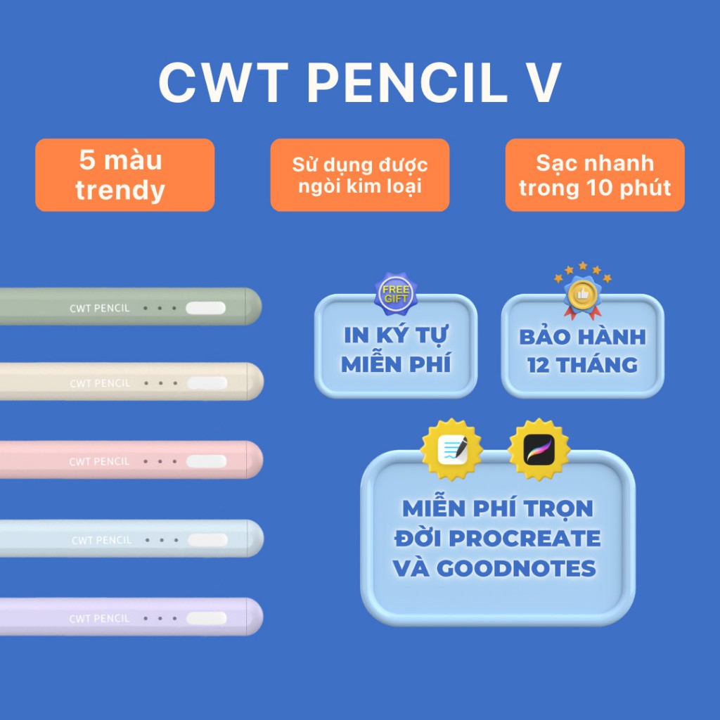 [PHIÊN BẢN CẢI TIẾN] Bút Cảm Ứng CWT PENCIL V cho các dòng máy tính bảng IOS, hỗ trợ sạc nhanh ...