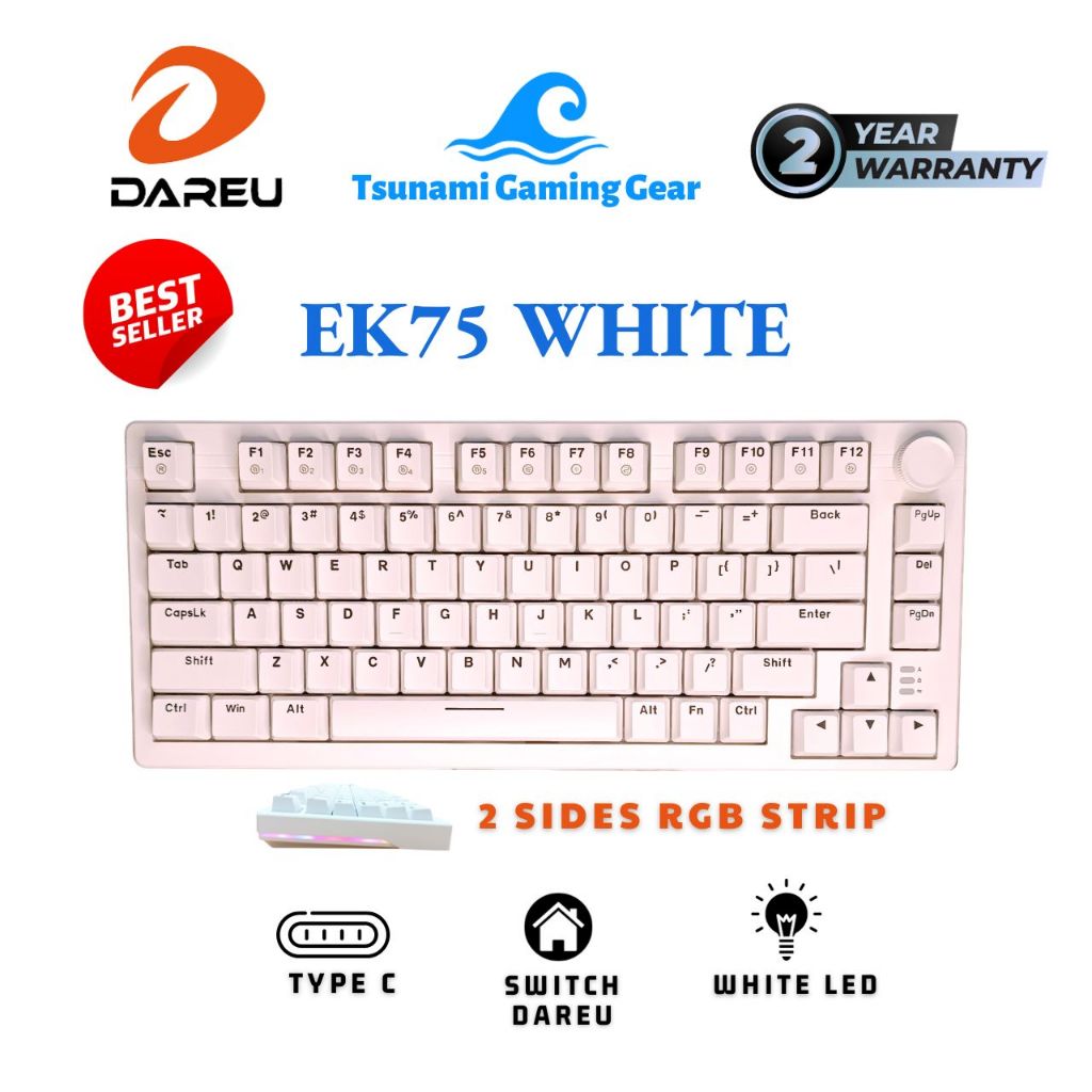 Bàn phím cơ DAREU EK75 White/ White Led/ 2 sides RGB strip/ USB Type-C | Shopee Việt Nam
