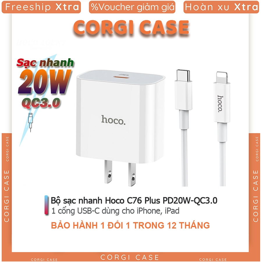 Bộ sạc nhanh Hoco C76 Plus 20W , Củ Cáp Sạc nhanh PD 20W bảo hành 12 ...