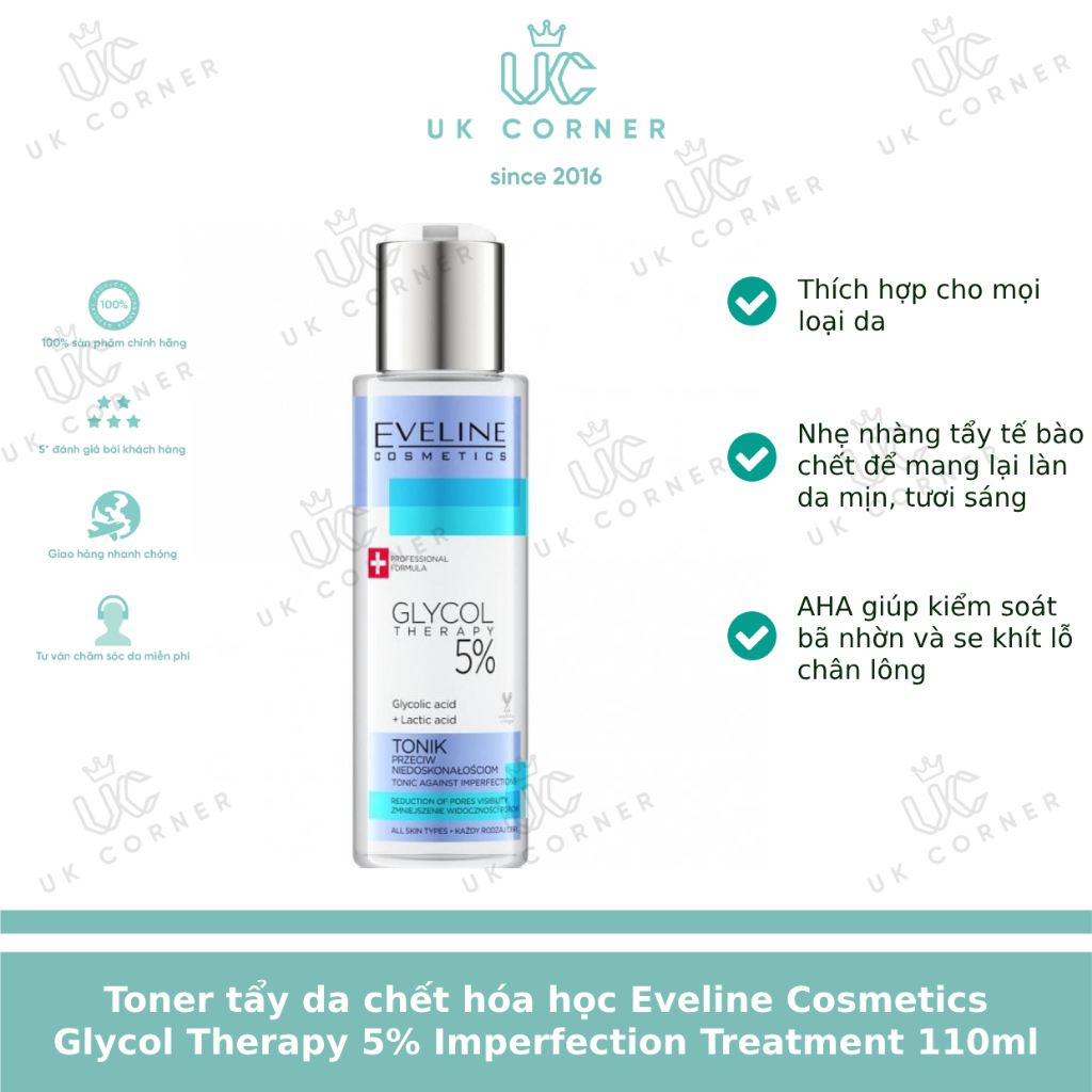 Toner tẩy da chết hóa học Eveline Cosmetics Glycol Therapy 5% ...