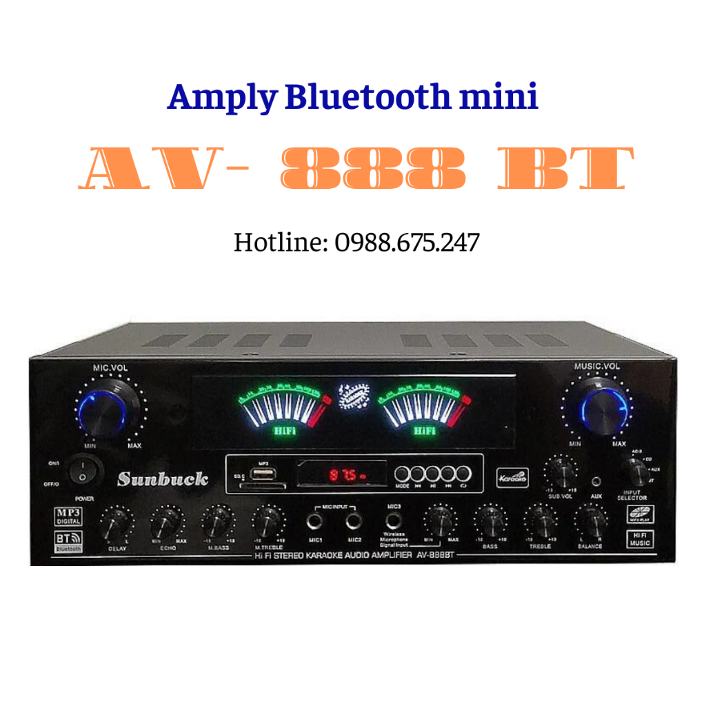 Amply Karaoke Bluetooth Gunssi AV- 888BT, Công suất cực đại 900w. Amply Hifi có điều khiển từ xa ...