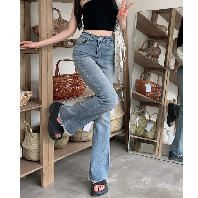 Quần Jeans Nữ Ống Loe , Quần Bò Nữ Ống Loe Cạp Cao Cắt Gấu Phong Cách ...