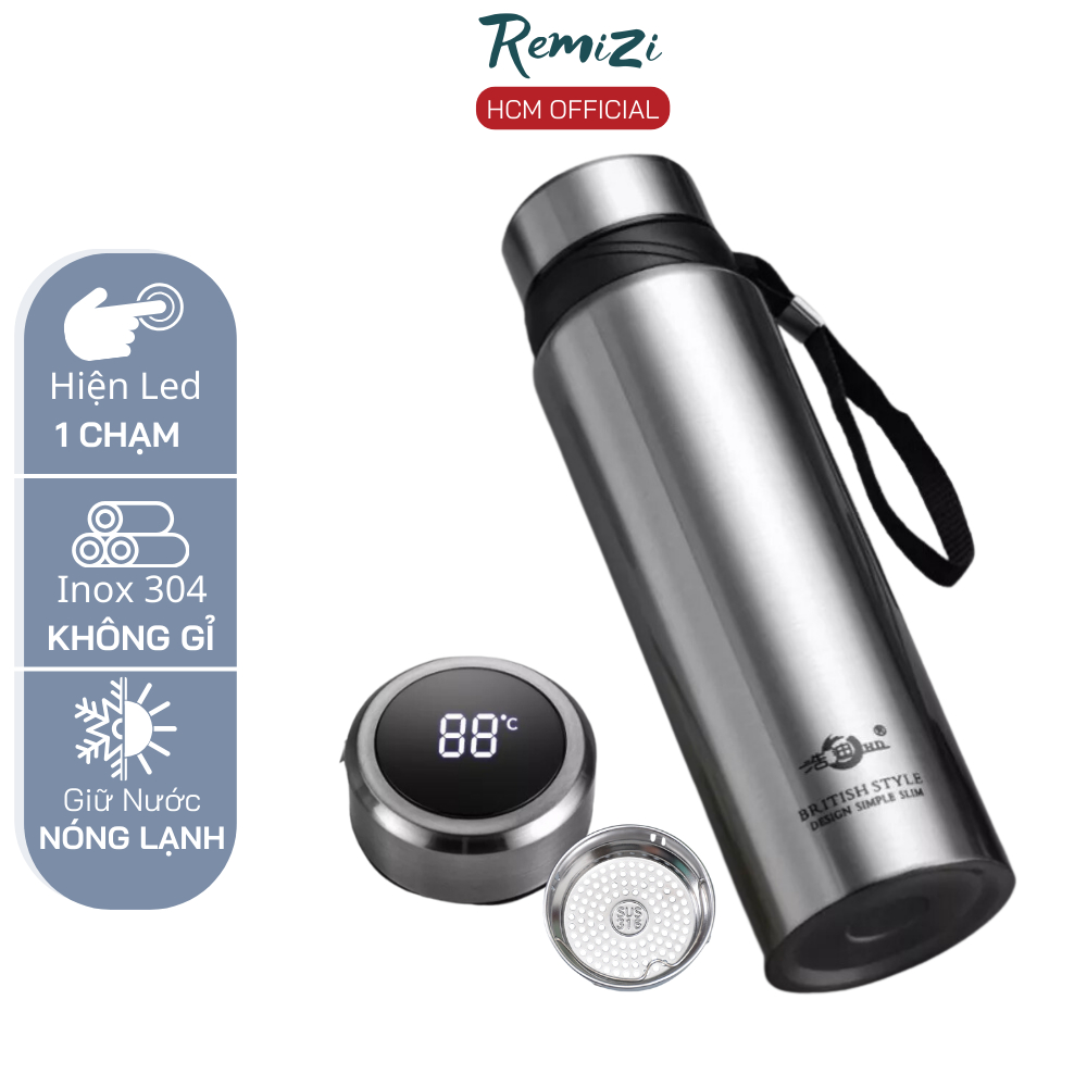 Bình Giữ Nhiệt REMIZI Bình Đựng Nước inox 304 600ml-1000ml BTC04 CÓ HIỆN NHIỆT | Shopee Việt Nam