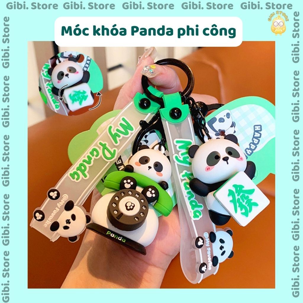 Móc khóa Gấu trúc Panda Phi công GIBI STORE dùng trang trí balo túi ...