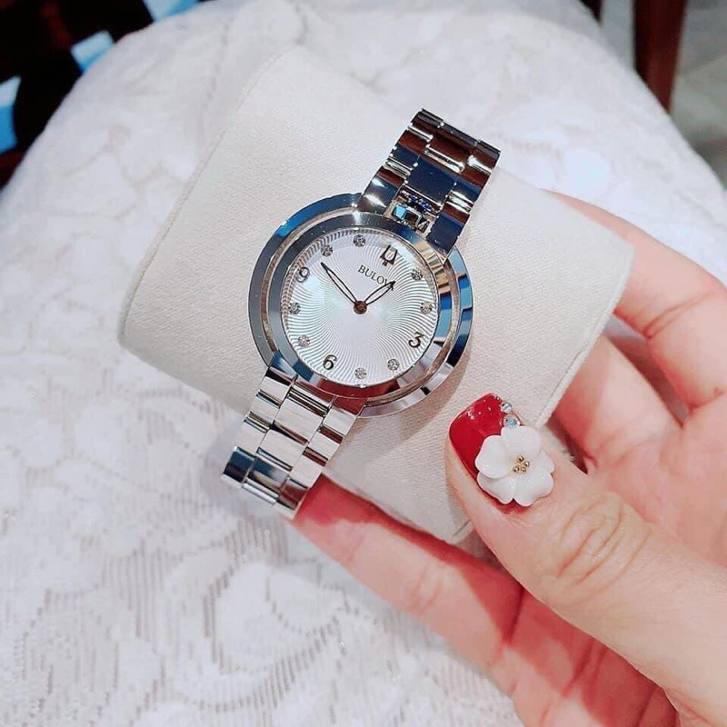 Đồng hồ nữ Bulova 96P184 đính kim cương điểm giờ. sz35mm, mặt kính ...