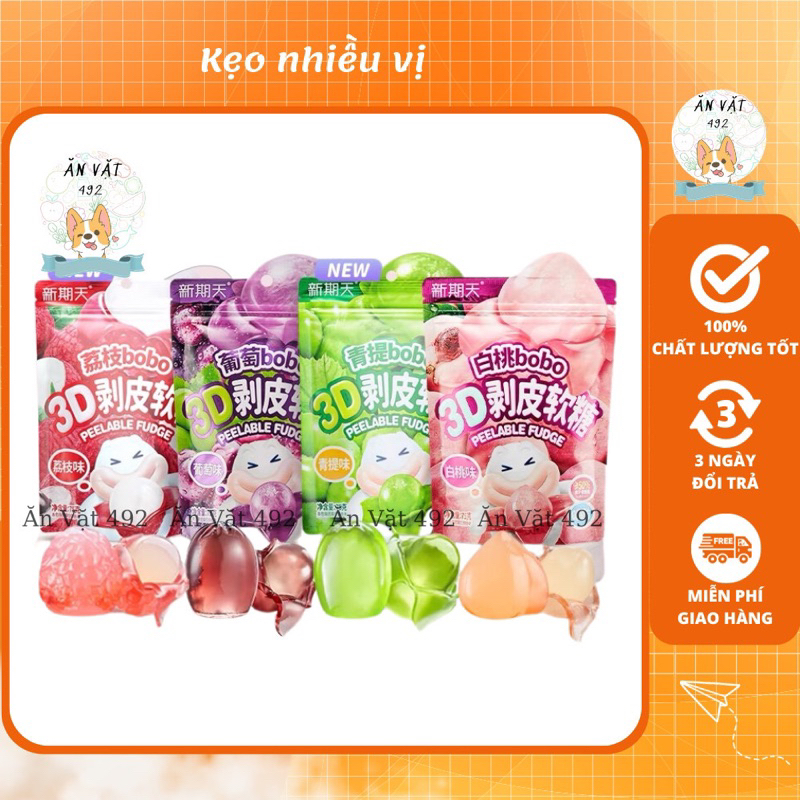 Kẹo Dẻo Trái Cây Bóc Vỏ 3D BoBo 75gr 4 Vị Đào, Vải, Táo, Nho | Shopee ...