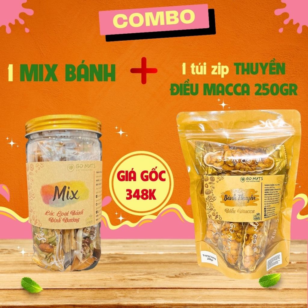 Combo A2: 1 hộp MIX BÁNH 270g + 1 túi Thuyền điều macca 250g GO NUTS ...