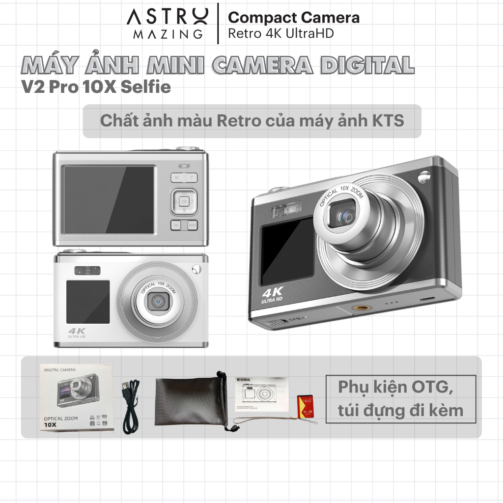[Zoom 10X Selfie] Máy ảnh CCD kĩ thuật số Digital Mini Camera V2 Pro by ...