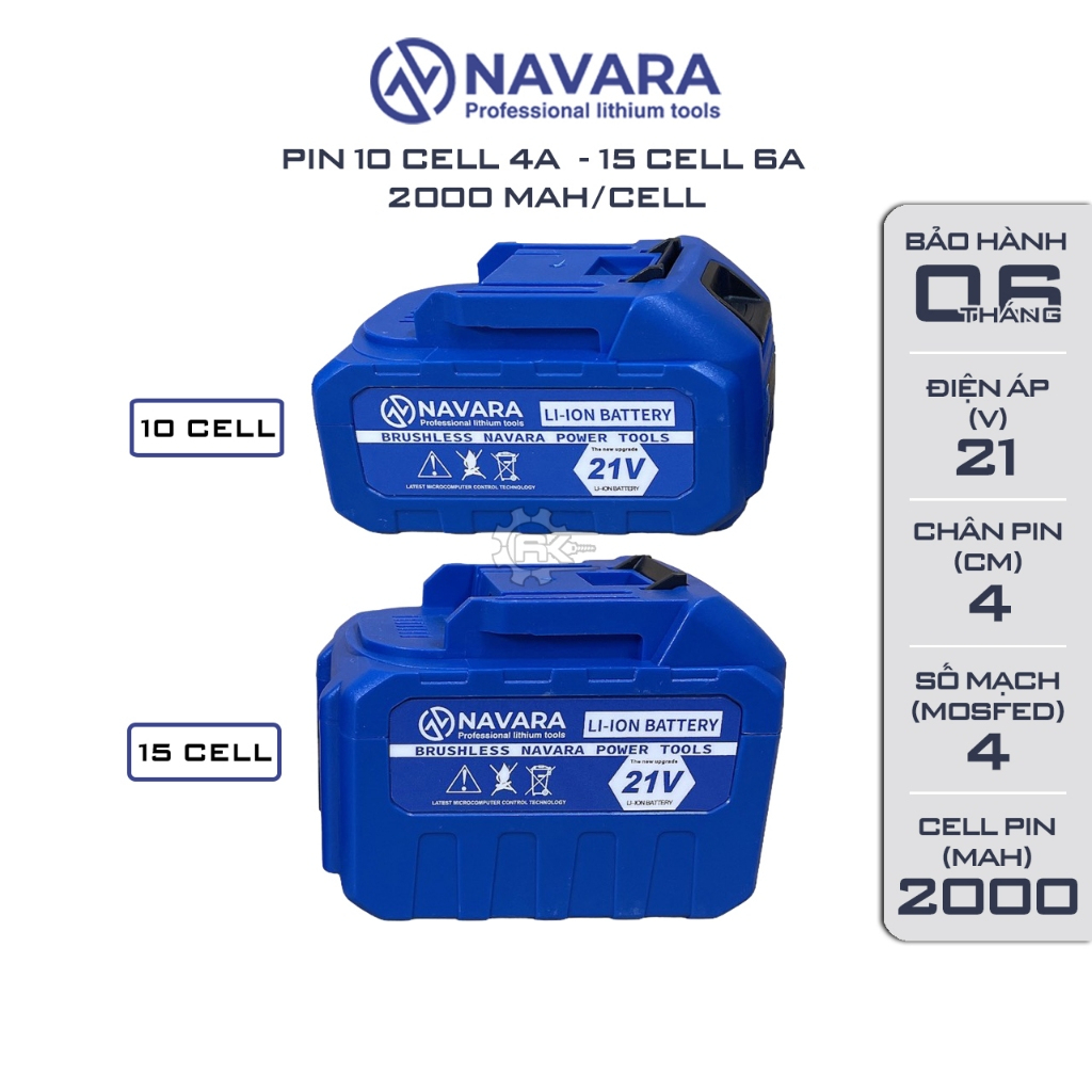 Pin Navara 10 cell 4A, 15 cell 6A Mạch 4 mosfed chống cháy, chống va ...