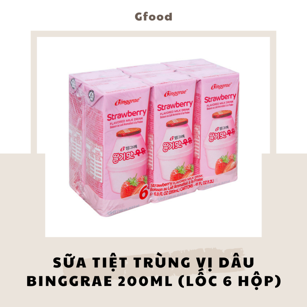 Binggrae Sữa Tiệt Trùng Vị Dâu Lốc 6 Hộp 200ml | Shopee Việt Nam