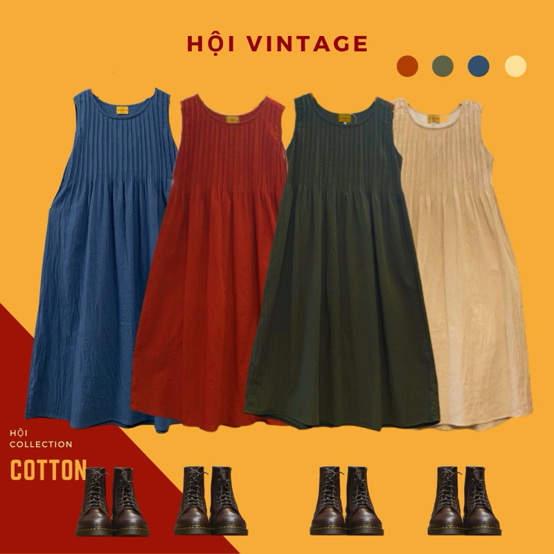Váy TAY SÁT CHÍT NGỰC Vintage/ Mori Freesize Chít Dọc Suông Cotton ...