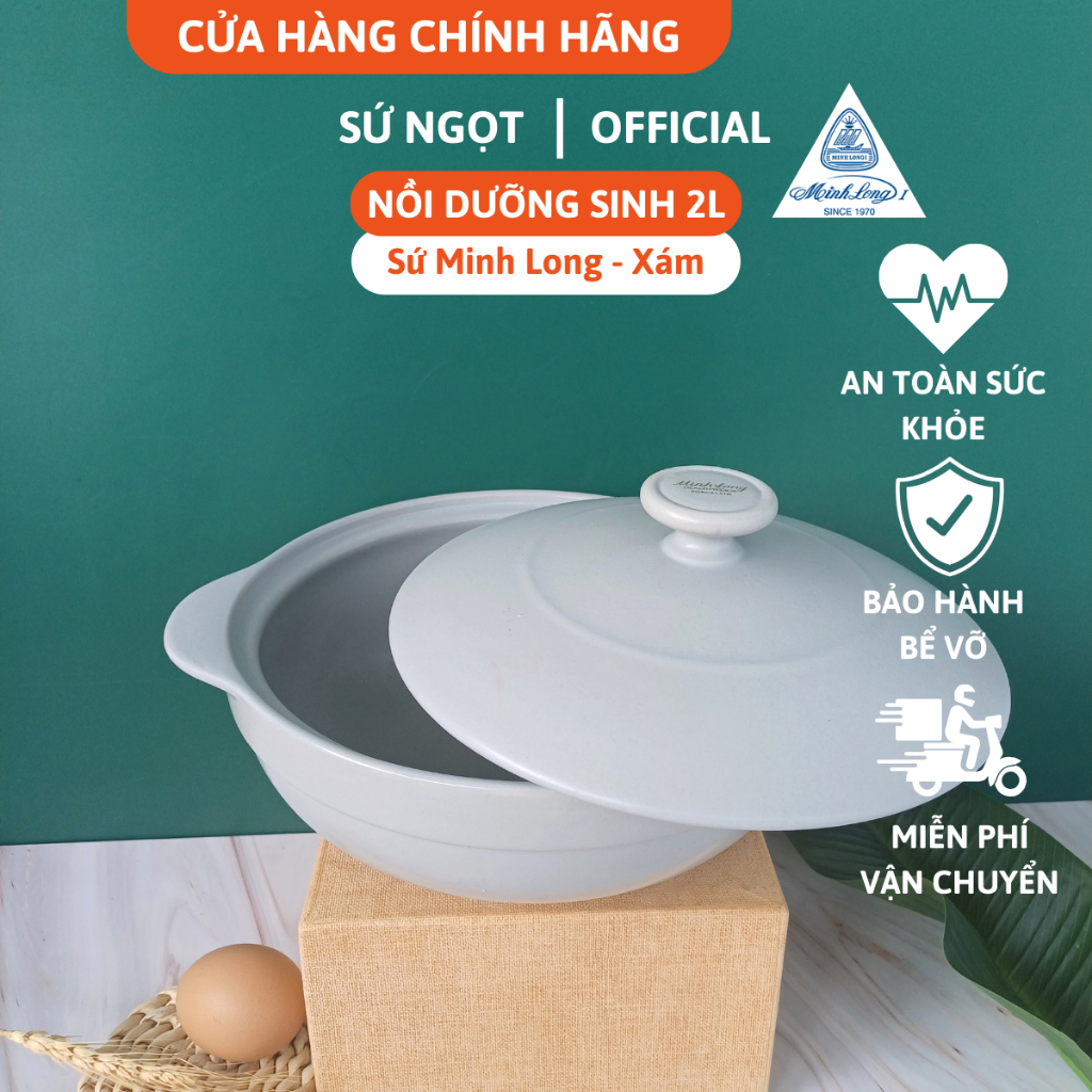Nồi Sứ Dưỡng Sinh 2L (Xám, Cạn) - Sứ Minh Long | Shopee Việt Nam