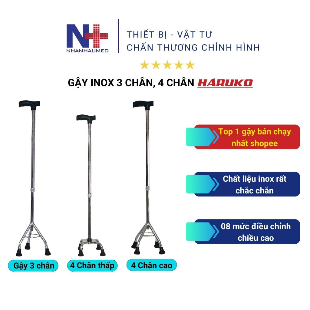 Gậy Chống Cho Người Già 3 Chân 4 Chân Inox Haruko Cứng Cáp Điều Chỉnh ...