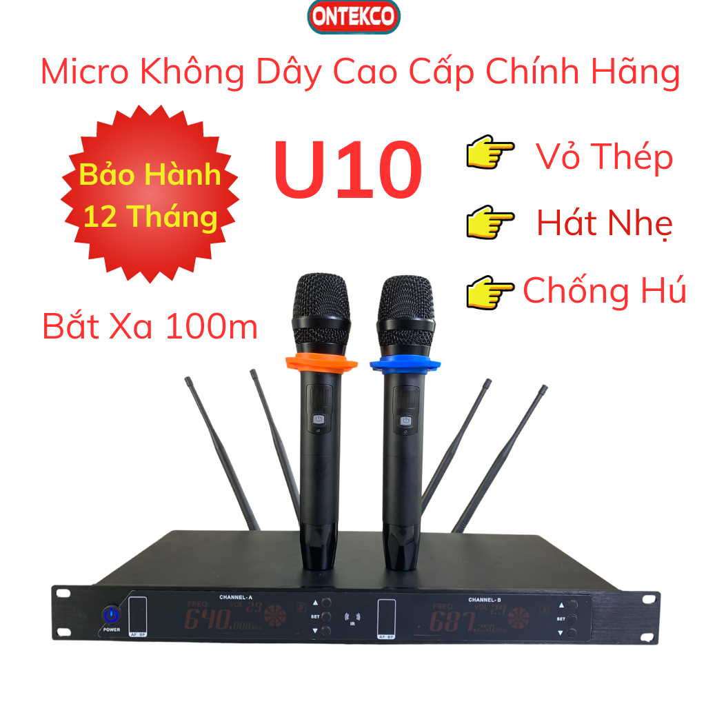 Trọn Bộ micro karaoke ONTEKCO U9/U10/MF333/ MF338 đầu thu 2 anten sóng ...