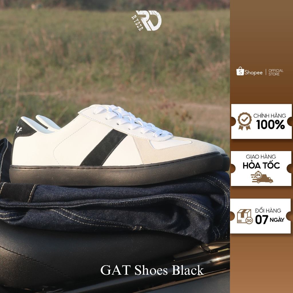Giày sneaker nam da bò phong cách Retro cổ điển, Gat Shoes Black Ryder ...