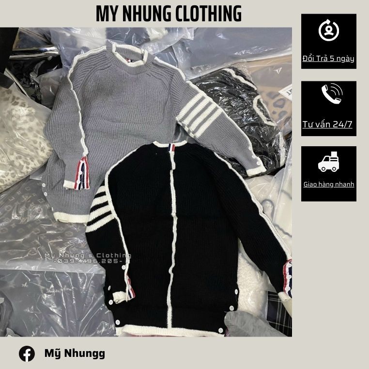 Áo Len THOM Mix Sọc Viền Cổ Tay Phong Cách Hàn Quốc Form Chuẩn Boy Girl ...
