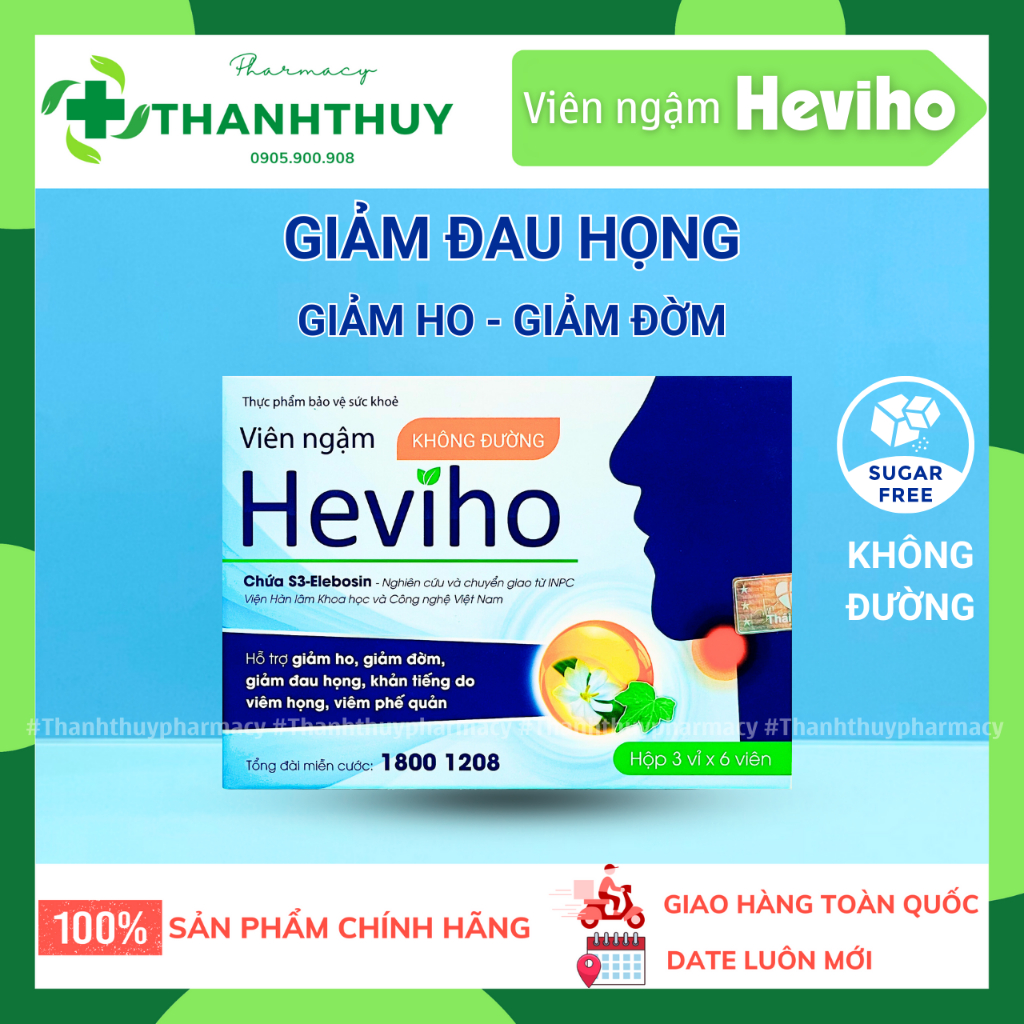 Kẹo Ngậm Ho HEVIHO, Kẹo Ngậm Không Đường, Giúp Giảm Ho, Long Đờm, Giảm ...