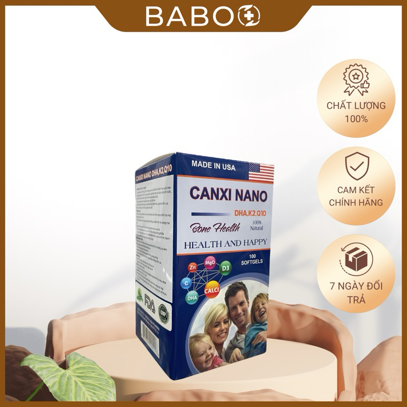 Viên uống bổ xương khớp CANXI NANO DHA,K2,Q10 Bone Health hộp 1 lọ 100 ...