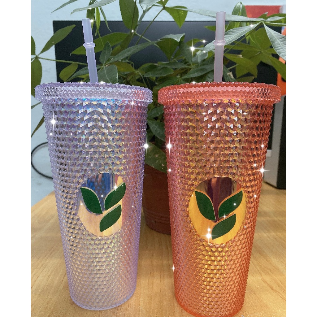 Ly Kim Cương 2 Lớp Cách Nhiệt Cao Cấp in logo 710ml có kèm ống hút | Shopee Việt Nam